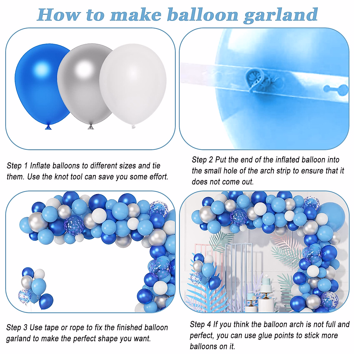 123Pcs Blue Balloons Garland Arch Kit, 18"12"10"5" Navy Blue Sliver Metallic White Confetti Balloons for Boys Birthday Party Ocean Theme Wedding Baby Shower Graduation Anniversary Background Supplies