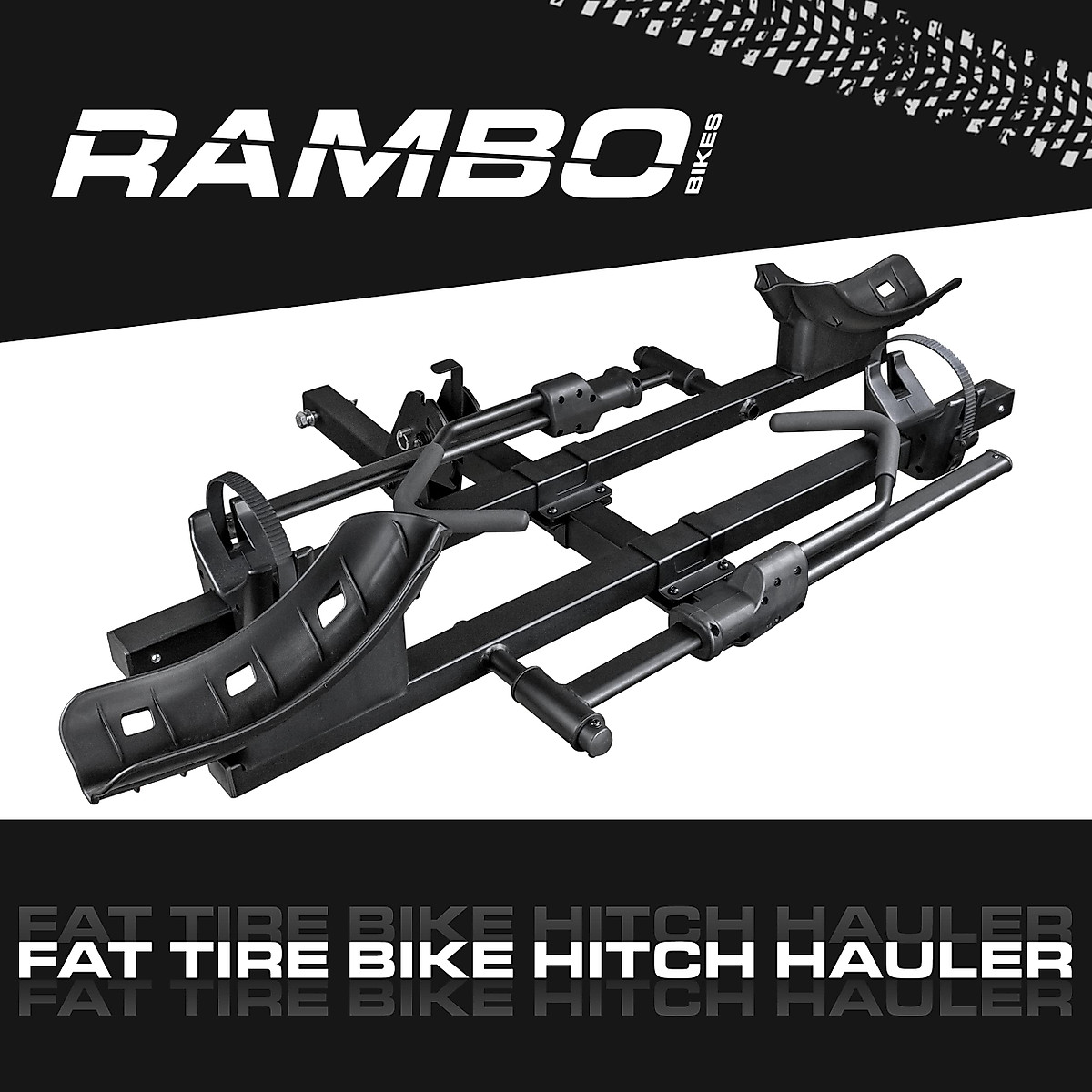 Rambo Bikes Fat Tire Electric Bike Hauler - Bike Rack Hitch Style 2-Bike Carrier - 145lbs Max Capacity, Fits 16"-29" Tire Sizes, Easy Tailgate or Hitch Access - Folds Compact for Easy Storage