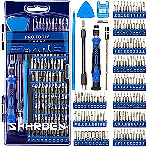 SHARDEN Precision Screwdriver set, 124 in 1 with 110 Bits Magnetic Screwdriver Kit, Professional Electronics Repair Tool Kit for Tablet, Computer, Laptop, PS4, PC, iPhone, Xbox, Game Console (blue)