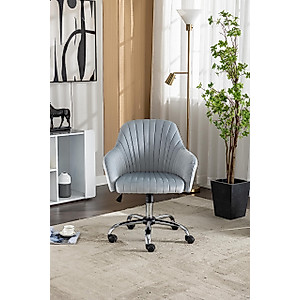 Home Office Desk Chair, Vanity Chair, Modern Velvet Adjustable Low Back Rolling Chair, Twill Upholstered Cute Office Chair, Desk Chairs with Wheels for Bedroom,Vanity Room,Classroom (Dark Gray)