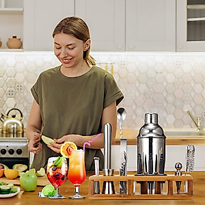 Mixology Bartender Kit: 20-Piece Bar Tool Set with Bamboo Stand, Martini Cocktail Shaker Set, Home Bartending Kit for Cool Drink Mixing Experience, Housewarming Gift