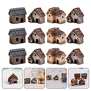Angoily 12 Pcs Fairy Gardens Stone House Mini Fairy Cottage House Miniature Garden Stone House Ornaments for Micro Landscape Decoration(0.79" D x 0.79" W x 0.59" H)
