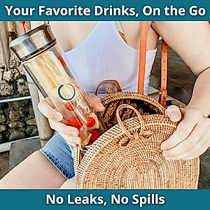 Pure Zen Tea Tumbler with Infuser - Double Wall Glass Travel Tea Mug with Stainless Steel Filter - Leakproof Tea Infuser Bottle with Strainer for Loose Leaf Tea and Fruit Water 13 Ounce