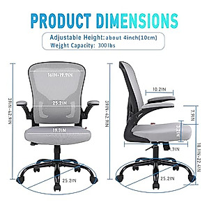 Flysky Ergonomic Office Chair, Mesh Home Office Desk Chair with Flip-up Arms and Lumbar Support, Height Adjustable, Swivel, Gray