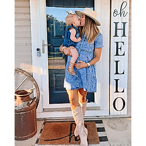 LookbookStore Denim Dress Womens Denim Babydoll Dress Short Sleeve Oversized Dress Lapel Collared Casual Dress for Women Summer Reef Blue Size L Babydoll Jean Dress Size 12, 14