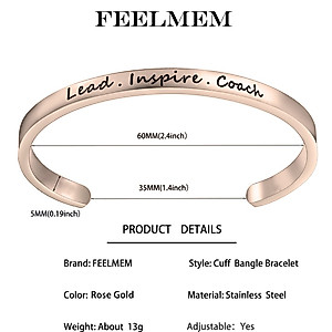 FEELMEM Cheerleader Bracelet Lead Inspire Coach Cuff Bangle Bracelet,Cheer Jewelry(RG)