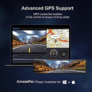 AmazeFan NT880 Mirror Dash cam Front 2K，12'' Touch Screen Dual Dash Camera, Driving Recorder WiFi,170° Wide Angle Night Vision Loop Recording, GPS Tracker, Free 64GB Card, Car Charger