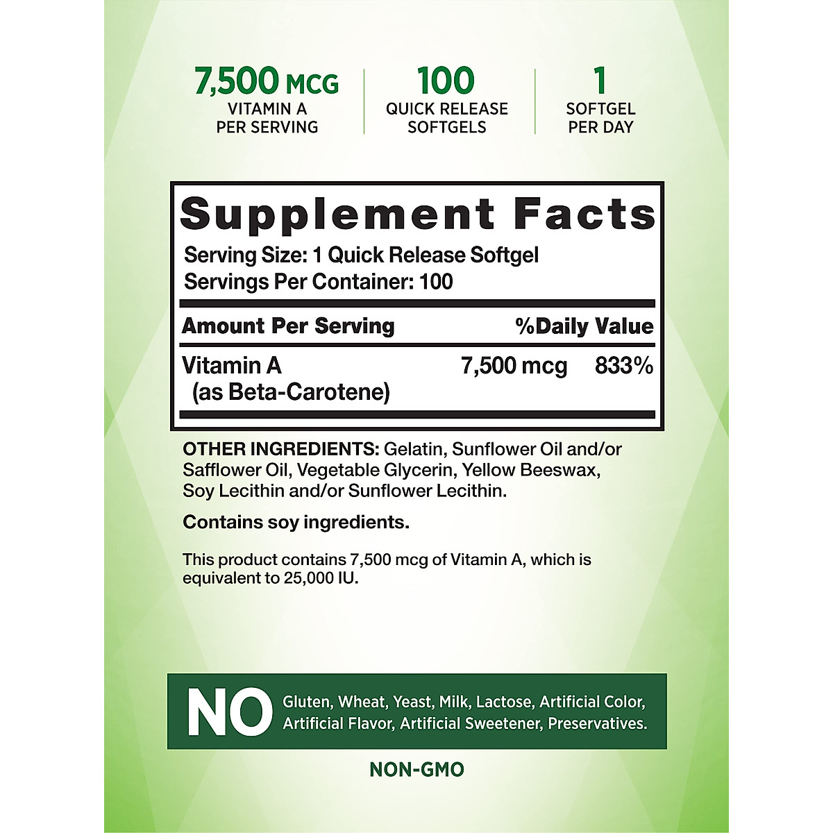 Beta Carotene 25000 IU Softgels | 100 Count | Vitamin A Supplement | Non-GMO and Gluten Free Supplement | by Nature's Truth
