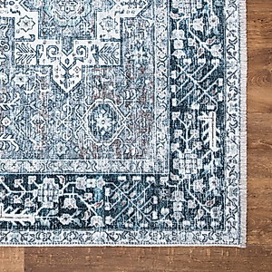 Bloom Rugs Caria Washable Non-Slip 9x12 Rug - Navy Blue Traditional Area Rug for Living Room, Bedroom, Dining Room, and Kitchen - Exact size: 9' x 12'
