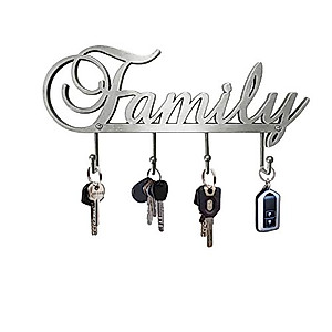 Myartte Key Holder- Key Hooks Decorative for Wall Decorative Zinc Alloy Key Organizer Rack with 4 Hooks -with Screws (Antique Sliver Family)