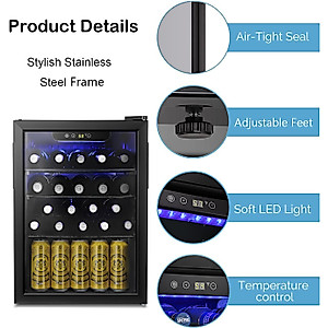 Antarctic Star 24 Bottle Wine Cooler/Cabinet Beverage Refrigerator Small Mini Wine Cellar Beer Soda Clear Glass Door Bar Fridge Quiet Operation Compressor Adjust Temp Control Freestanding, 2.4 Cu. ft…