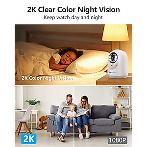Jennov 2K Pan/Tilt Indoor Cameras for Home Security - 2.4 GHz Pet Dog Camera with Phone App, WiFi Baby Camera Monitor, Color Night Vision, Motion Detection, Auto Tracking, Compatible with Alexa