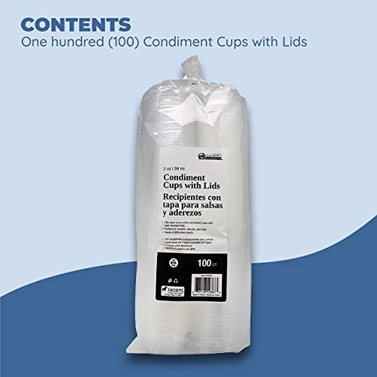 Condiment Cups with Lids, 100 Sets per Pack: Small Plastic Containers for Salad Dressings, Sauce and Jello Shots at Home, Work and Restaurants