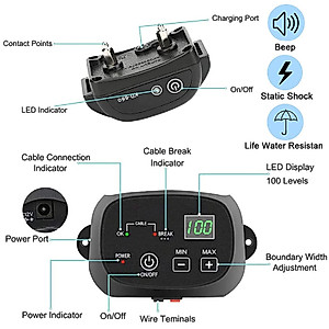 HEXIEDEN Electric Dog Fence,Aboveground Safe Pet Containment System,with 656Ft Underground Boundary Wire & Waterproof Training Collar,Shock/Tone Correction,for 1 2 3 Dog,for2dogs