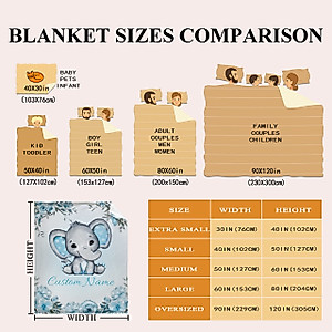 Bhaisajyaguru Personalized Floral Blue Elephant Custom Blanket with Name for Girls,Custom Name Blanket for Toddlers,Personalize Gifts for Kids 40"x30" for Pets
