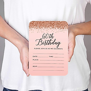 Andaz Press Blush Pink and Rose Gold Glitter Elegant Party Collection, 5x7-inch Invitations with Envelopes, 60th Birthday, 24-Pack, Double Sided Printing, Heavy Card Stock, Includes Envelopes