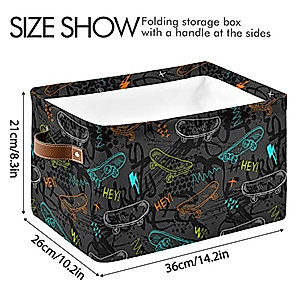 xigua Grunge Sport Skateboards Storage Basket, Durable Canvas Organizer With Handles Large Collapsible Storage Bins Boxes for Home Office Closet - 1pack