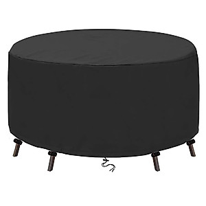 Ziewee Round Outdoor Table Cover Waterproof Round Patio Furniture Covers 600D Patio Table Cover for Table and Chair Sets Rainproof & Windproof Patio Cover 52" Dia x 28" H / 130x71cm