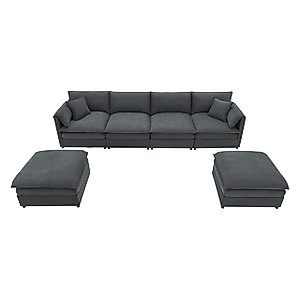 ONEMMLION 134" Cloud Couch Sectional Sofa with Ottomans, Modular Sectional Couch with Double Cushions, Modern 6 Seat Comfy Oversized Chenille U Shaped Couch for Living Room, Grey