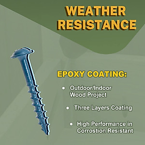 LIONMAX Pocket Hole Screws, 300PCS #8 x 1-1/4" Wood Screws with Square Drive, Blue Coated Exterior Screws for Outdoor Use, Weather Resistant, Coarse Thread, Self Tapping, 150MM Drive Bit Included