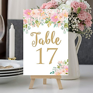 1-25 Navy Blush Floral Table Number Double Sided Signs For Wedding Reception, Restaurant, Birthday Event, Calligraphy Printed Numbered Card Centerpiece Decoration Setting Reusable Frame Stand 4x6 Size