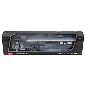 DCP 1/64 Silver & Black Peterbilt 359 36" Flattop Sleeper w/ 53' Wilson Roadbrute Flatbed Trailer 60-1540
