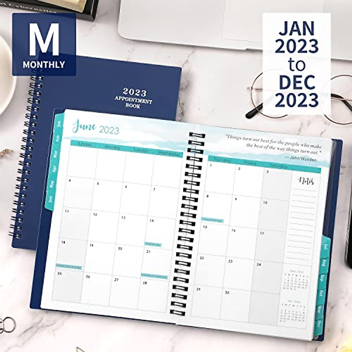 2023 Appointment Book - Daily Hourly Planner 2023 with Twin-Wire Binding, 6.4" x 8.5", Jan 2023 - Dec 2023, Half Hour (30 Mins) Interval, Lay - Flat, Round Corner, Thick Paper