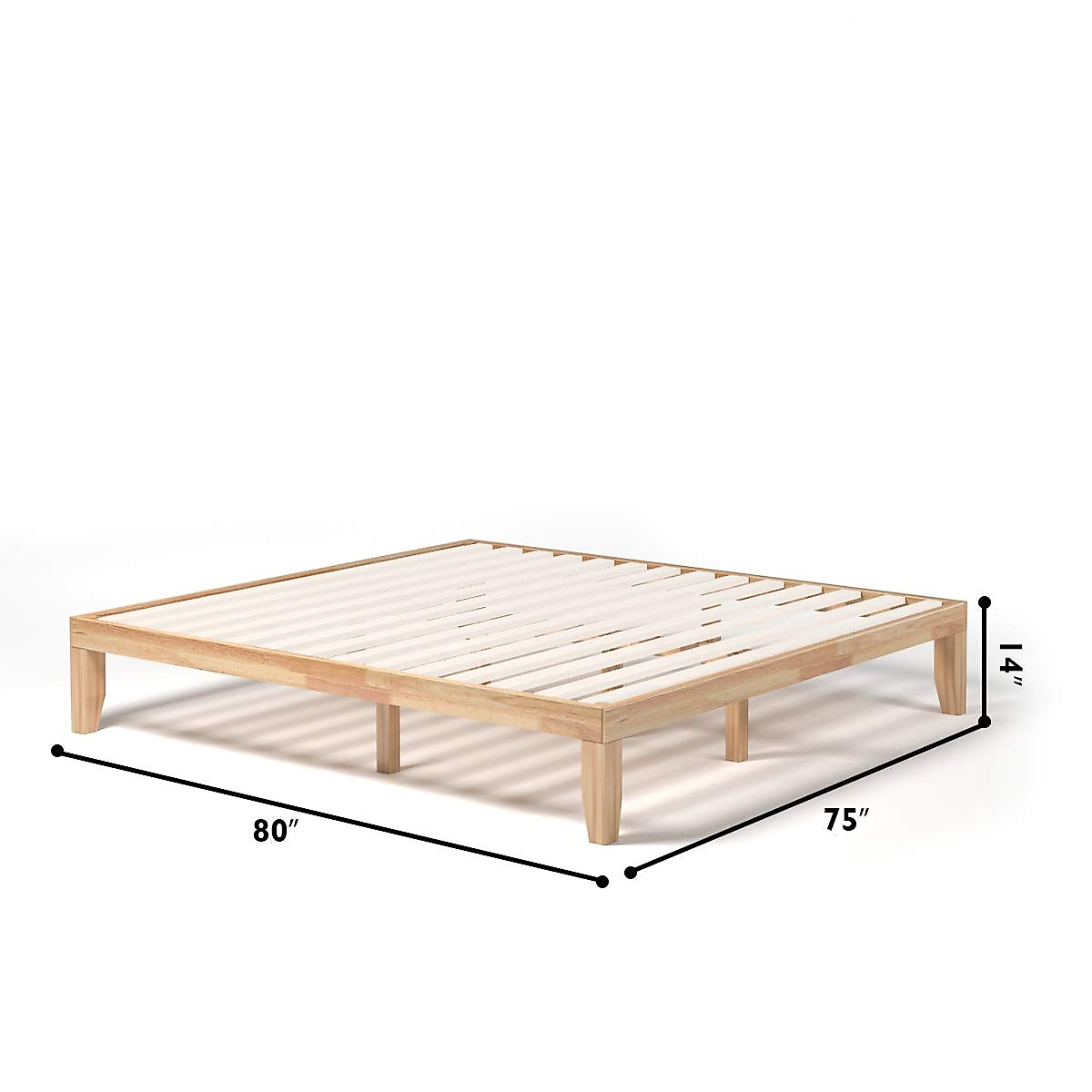 KOMFOTT 14 Inches Wood Platform Bed Frame King Size, Solid Wood Mattress Foundation with Rubber Wood Frame, Strong Poplar Wood Slat Support, No Box Spring Needed, Bed Frame (Natural)