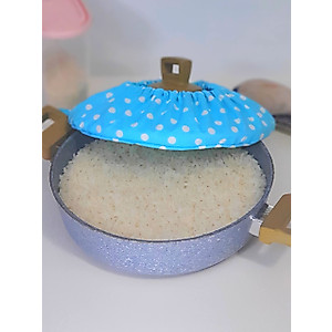 DLK - 2 X Thick Fabric Steam Catcher - Cotton Steaming Cloth Cooking - (8-11) / (20-28) cm Rice Lid Cover, Rice Brewing Cover - Steam Trap Set of 2 - Blue (RCC)
