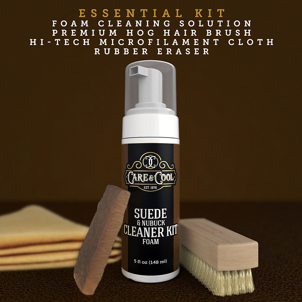 Care & Cool Suede and Nubuck Cleaner FOAM KIT (5 oz) Restores Color and Vibrancy to Shoes, Boots, Clothes, and Furniture.