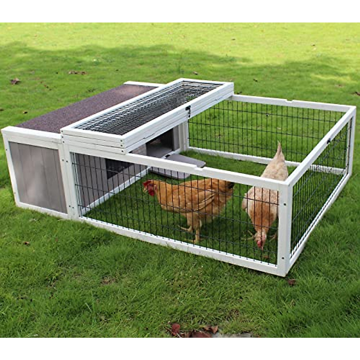 Tortoise House Habitat Wooden Small Animal Hutch Enclosure Indoor/Outdoor (49 * 36 * 14(L*W*H), Grey + White Trim)