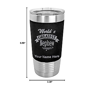 LaserGram 20oz Vacuum Insulated Tumbler Mug, World's Greatest Nephew, Personalized Engraving Included (Faux Leather, Black)
