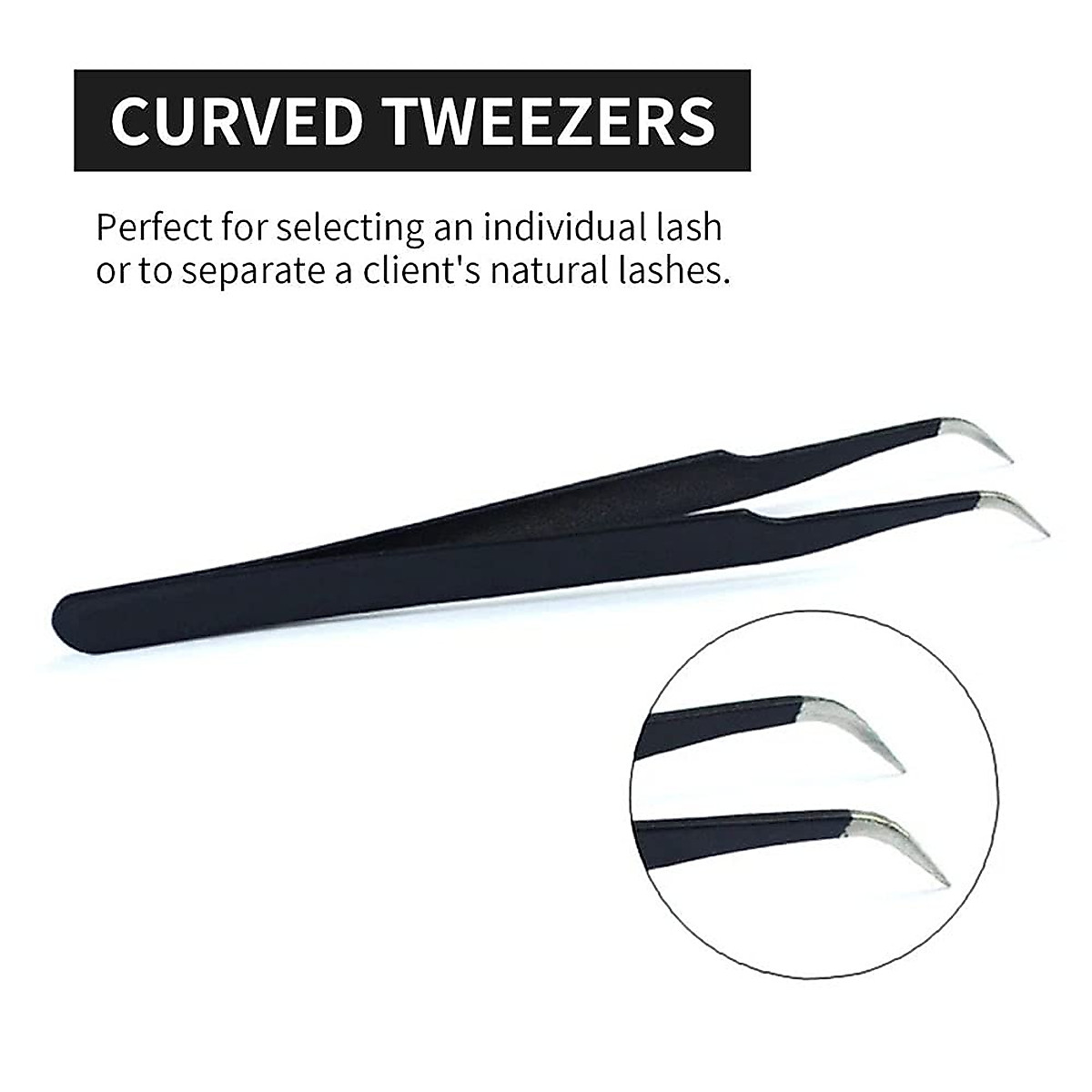 MIOBLET modern 2pcs Straight and Curved Pointed Tweezers for Eyelash Extension - Nail Sticker Rhinestones Gems Picker - Stainless Steel Precision Tweezers