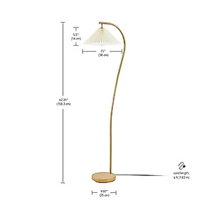 Globe Electric Novogratz x 61000043 Novogratz x Globe 62" Floor Lamp, Faux Wood Finish, White Pleated Fabric Shade, Pivot Joint on Shade, in -Line On/Off Foot Switch, Black Cord, Reading Lamp