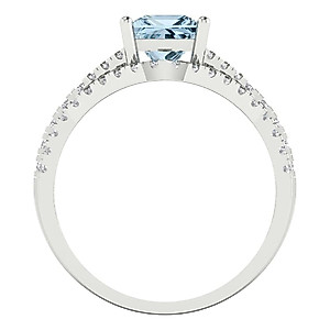 Clara Pucci 2.01ct Princess Cut Solitaire Natural Light Aquamarine Engagement Promise Anniversary Bridal Ring Band set 14k White Gold 7.5