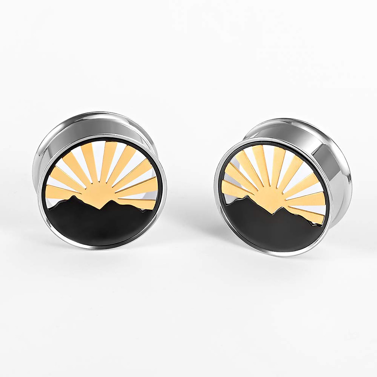 TBOSEN 2PCS Sunrise Style Plugs and Tunnels for Ears Stainless Steel Ear Gauges Piercing Hangers Expander Stretchers 0g-1'' in 8mm-25mm