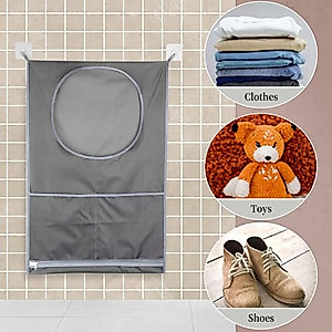 Giantree Hanging Laundry Hamper Bag, Door Hanging Hamper with 2 Strong Adhesive Hooks & 2 Stainless Steel Hooks Waterproof Hanging Laundry Bag for Dirty Clothes Large Hamper Clothes Storage