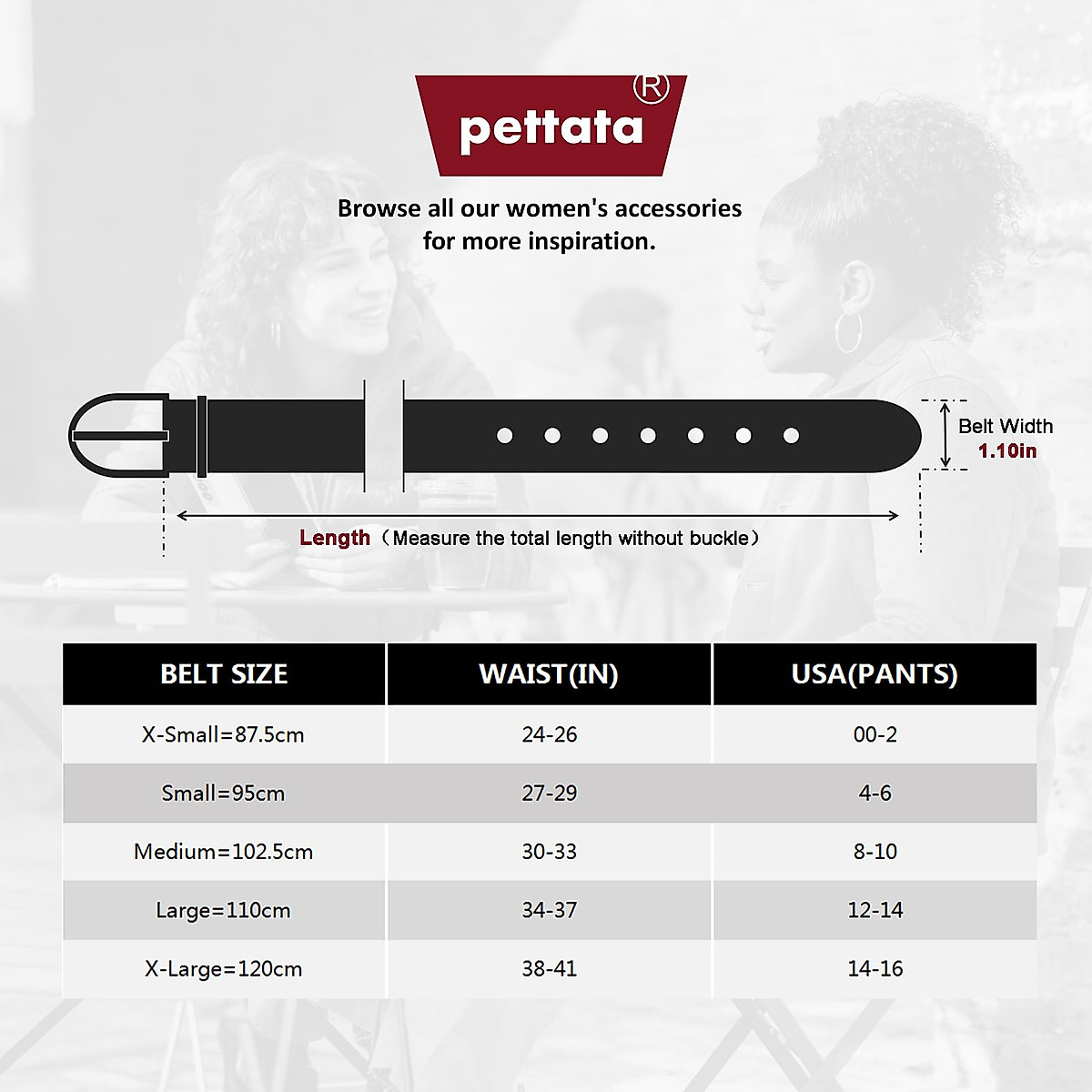 Pettata Women Belt for Jeans Dress Cinch Waist Belt for Ladies Black Faux Leather Belt with Gold Buckle