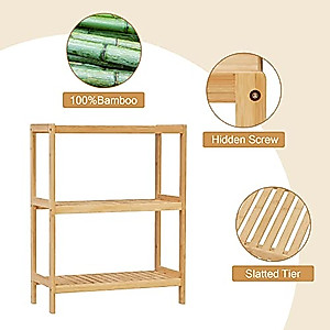 Elepude Bamboo Shelf,Stand Utility Storage Shelf Multifunctional Bathroom Kitchen Living Room Holder Plant Flower Stand (3-Tier)