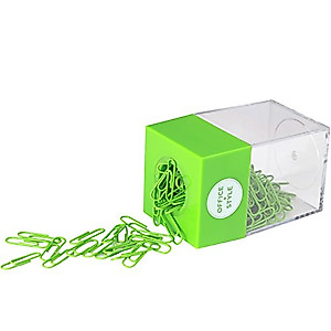 Office Style Paper Clip Dispenser with Magnetic lid, 200 Paper Clips, Green (OS-200PCGREEN)