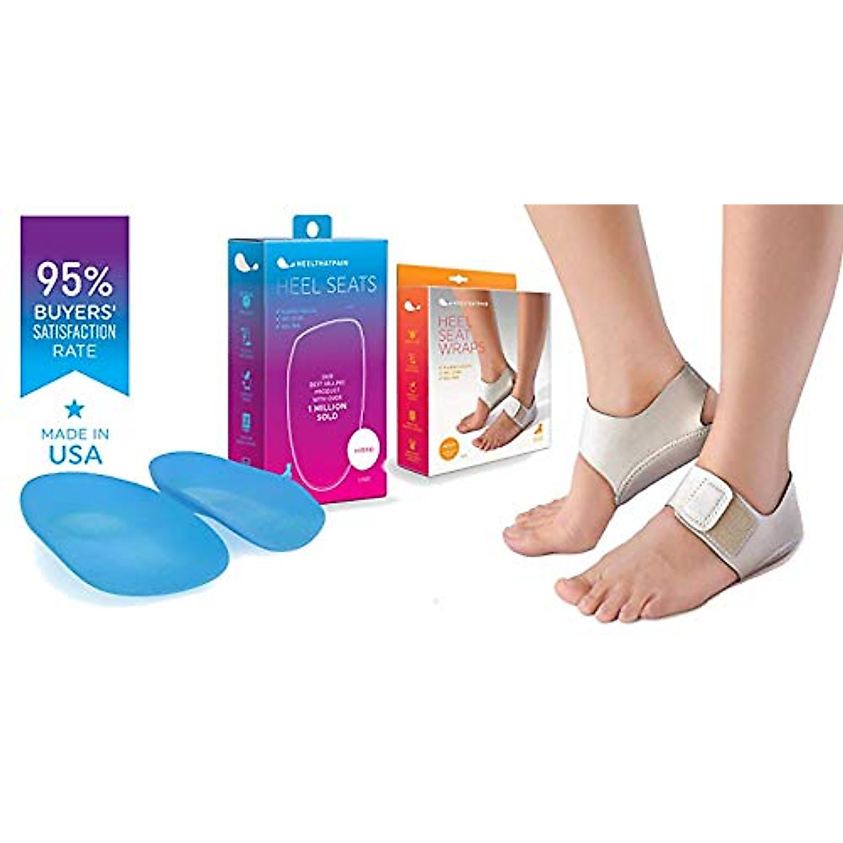Heel That Pain Plantar Fasciitis Insoles Heel Seats Foot Orthotic Inserts, Hybrid Large (W10.5-13, M8.5-12) & Heel That Pain Heel Seat Wraps for Plantar Fasciitis Heel Spurs, Large (W10.5-13, M8.5-12)