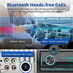 Single Din Car Stereo Receiver: Bluetooth Car Radio System - Marine Audio with LCD Display | FM AM | USB SD AUX MP3 | APP Remote | 2.1A Quick Charge