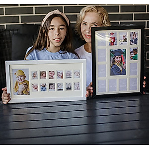 WOOD SIDE ORBIS 13 Opening Collage Picture Frame K-12 with Double White Mat - Displays One 4x6 and Twelve Wallet Size 2.5x3.5 - Wall Mounting, Landscape, Portrait