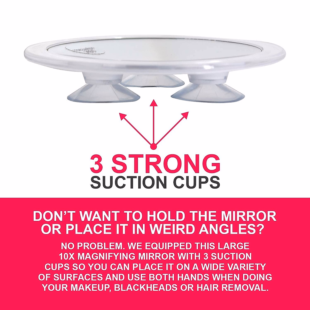 10X Magnifying Mirror with Suction Cup for Precise Eye Makeup, Blackhead/Blemish Removal – Round 6” Circle Glass with Magnifier & 3 Suction Cups