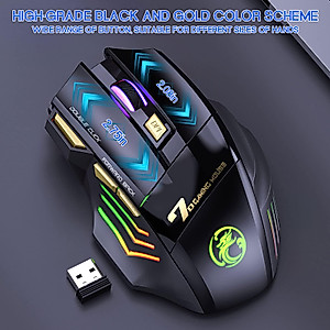 VEGCOO Wireless Gaming Mouse, Rechargeable Silent Wireless Mouse with 4800 DPI Adjustable,Double Click Key, Colorful RGB Lights, Computer Mice with Thumb Rest for PC/Mac Gamer (C26 Black)