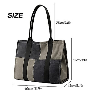 ZHIERNA Canvas Work Tote Bags for Women, Lightweight Shoulder Purse Top Handle Handbag With Zipper for School Travel Beach(Grey)