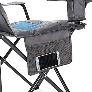 ARROWHEAD OUTDOOR Portable Folding Camping Quad Chair w/Added Ultra-Comfortable Padding, Cup-Holder, Heavy-Duty Carrying Bag, Padded Armrests, Supports up to 330lbs, USA-Based Support (Blue & Gray)