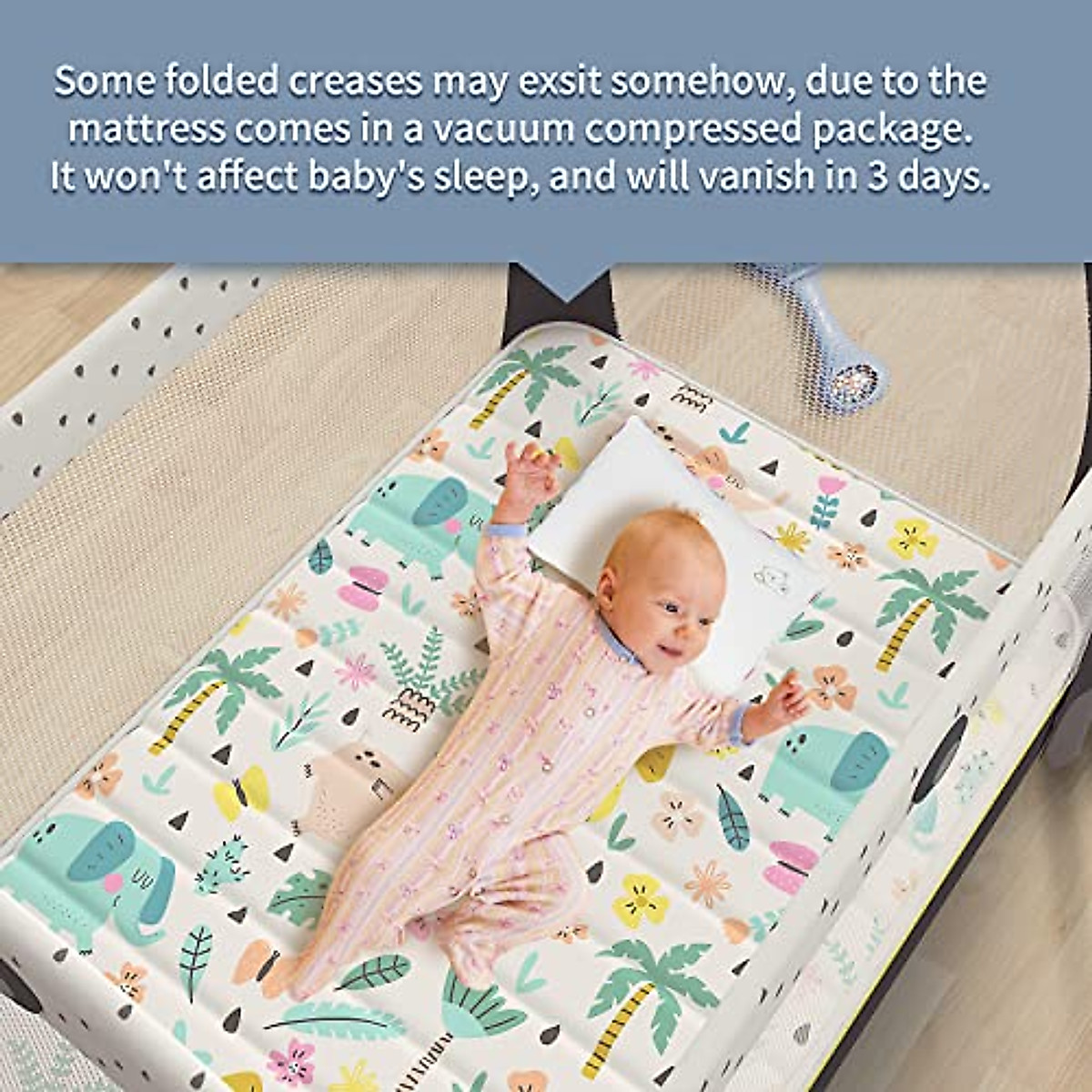 Moonlight Family Noiseless 3” Pack n Play Mattress, 38”x26” Premium Foam Portable Pack and Play Mattresses, Odorless & Steady Playard Mattress fits ONLY Playpens (28.5 * 39.5"), Elephant