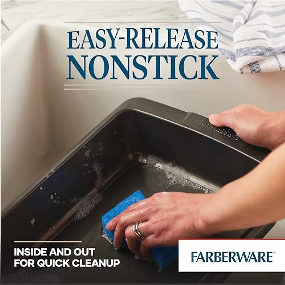 Farberware Bakeware Nonstick Roasting Pan/Roaster with U-Rack, 14.75 Inch x 10.75 Inch - Gray