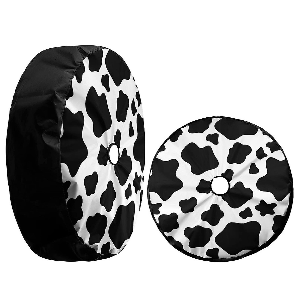 Foruidea Lovely Animal White Cow Print Spare Tire Cover with Backup Camera Hole Wheel Tire Cover Fit Trailer, RV, SUV and Many Vehicle 17inch